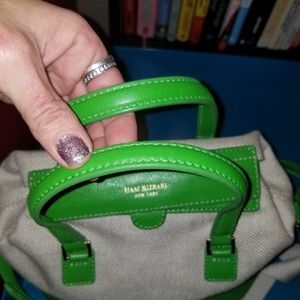 Isaac Mizrahi | Bags | Isaac Mizrahi Canvas And Green Leather Trim Crossbody Bag Excellent ...